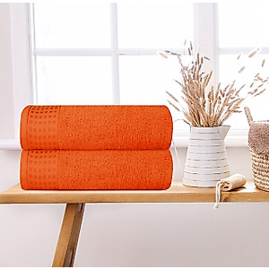GLAMBURG 100% Cotton 2 Pack Oversized Bath Towel Set 28x55 Inches, Ultra Soft Highly Absorbant Compact Quickdry & Lightweight Large Bath Towels, Ideal for Gym Travel Camp Pool - Orange