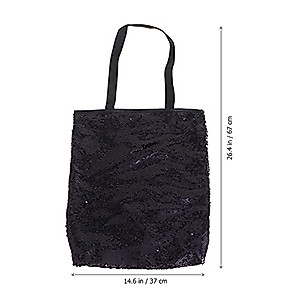 PartyKindom Travel Tote Bag Tote Bag Sequin Large Capacity Handbag Shoulder Bag Woman Shopping Bag- Black Versa Tote