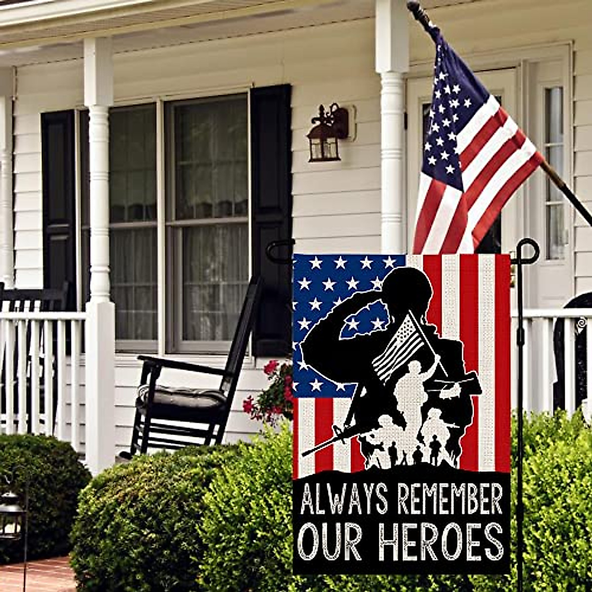 CROWNED BEAUTY Memorial Day Soldier Garden Flag 12x18 Inch Double Sided Always Remember Our Heroes 4th of July Patrioctic American Independence Outside Yard Decor