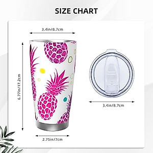 jshmgchw 3d Tropical Pineapple 20oz Tumbler, Car Cup With Lid And Straw, Spill-Proof, Stainless Steel Double Wall Vacuum Insulated Reusable Coffee Travel Mug, For Cold Drinks, Hot Beverage