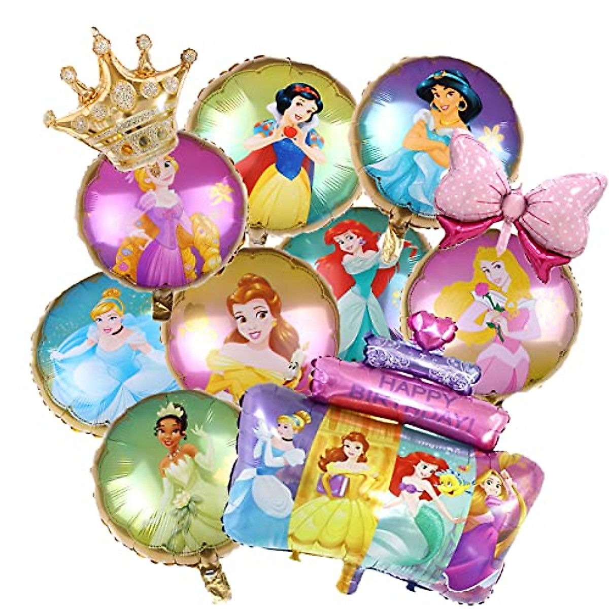 11Pcs Princess Balloons Girl Birthday Party Decoration Disn Crown Ballon Foil Bow Tie Cute Balloon