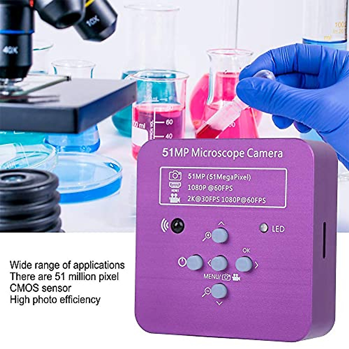 51MP HDMI Microscope Camera Digital Microscope Video Camera Industrial Electronic USB Microscope 120X C Mount Lens with Remote Control