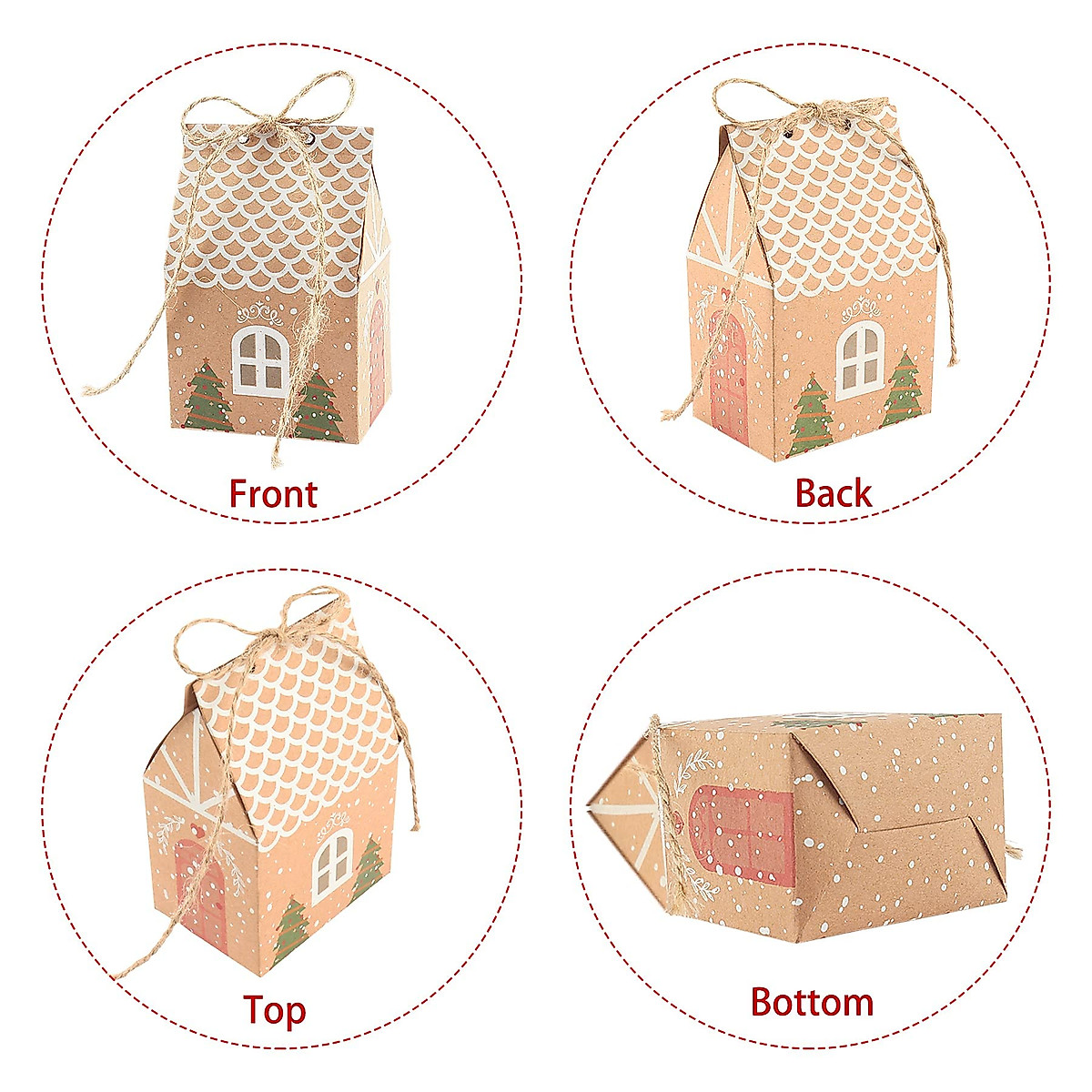 ANCIENTPWR 20 PCS Small Christmas Gingerbread Treat Boxes, Mini Candy Goodies Boxes Kraft Paper Gift Bags for Kids Party Favors Gifts Wrapping