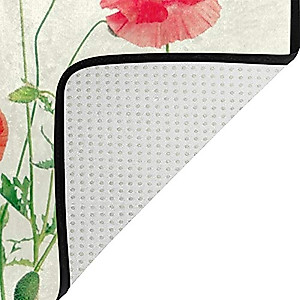 ZOEO Poppy Flower Bath Rugs Red Floral Bathroom Mat Memory Foam Shower Floor Rug Absorbent Non Slip Light Luxury for Home Hotel Door Kitchen Thick Soft Washable 15.7 x 23.6 Inch