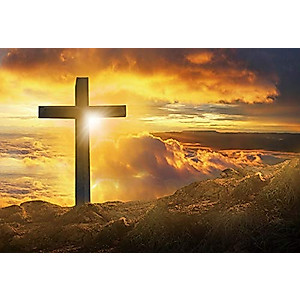 DORCEV 7x5ft Jesus Christ Cross Sunrise Photography Backdrop Mountain Top Sunset Glow Sky Background Holy Light Jesus Resurrection Christian Church Wallpaper Decor Props
