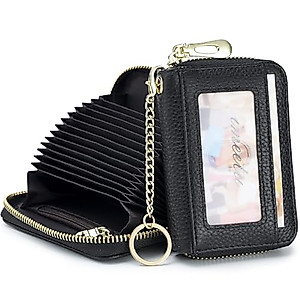 imeetu RFID Credit Card Wallet, Genuine Leather Zipper Card Case Holder with Removable Keychain(Black)