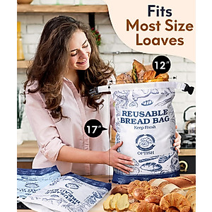 2 Pack Bread Bags for Homemade Bread, Reusable Sourdough Bread Bags for Fresh Keeping, Beeswax Bread Bags for Sourdough with Lining & Zipper, Freezer Safe & BPA Free, for Gift Giving, White & Blue