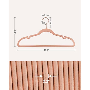 SONGMICS Velvet Hangers 50 Pack, Non-Slip Clothes Hangers, with Shoulder Notches, Pants Bar, 360° Swivel Hook, Space-Saving, for Closet, Pink UCRF029PK05