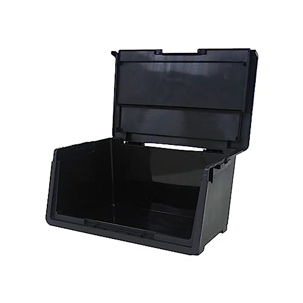 ASTAGE flip top storage bin lockable box plastic storage box with retractable lid modular stackable box storage organization - Large 2 Pack Black