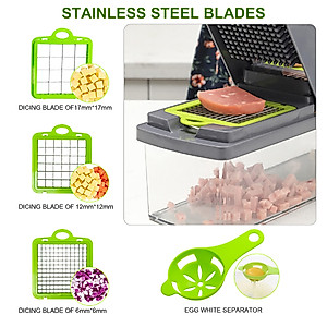 Vegetable Chopper 16 in 1, 9 Blade Veggie Food Chopper with Container 1.2L, Slicer Dicer Cutter with Self-Cleaning Button for Kitchen Onion Garlic Potato Salad