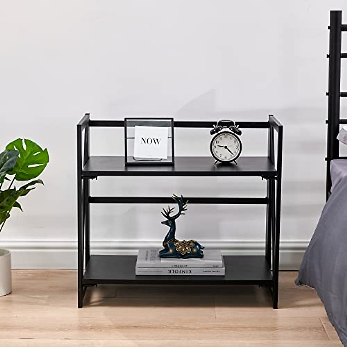 FurnitureR Folding Bookshelf 2 Tiers Bookcase Multifunctional Plant Flower Stand No Assembly Shoe Rack Stackable Shoe Shelf Storage Organizer for Entryway Hallway Closet, 23.6 X 11.8 X 19.6 Inches