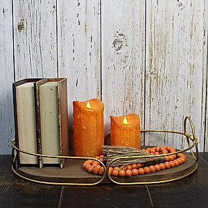 CVHOMEDECO. Decorative Tray with Golden Handle Oval Wood Serving Tray with Metal Handles for Breakfast in Bed, Lunch, Dinner, Appetizers, Kitchen, Ottoman, Coffee Table, BBQ and Party