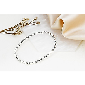 AeraVida Simple Round Beads Sterling Silver Unisex Braceletม 6.25 inches