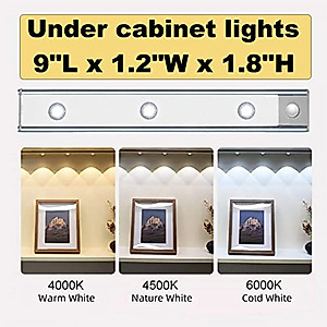 Motion Sensor Under Cabinet Lights - LED Under Counter Closet Lighting, Kitchen Night Lights, 3-Color Dimmable LED Light for Wardrobe, Closets (Silver)