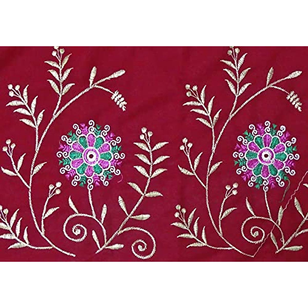 Peegli Indian Vintage Maroon Dress Material Georgette Blend Recycled Fabric Embroidered DIY Craft Textile