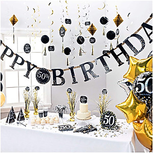 50th Birthday Party Supplies - Metallic Silver and Gold Dot Paper Dessert Plates and Napkins (Serves 16)