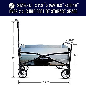 Collapsible Wagon Cart Black and White Jetski for Rent Parked on The Beach Foldable Utility Wagon Large Capacity Garden Cart with Push Bar for Beach Camp Outdoor Shopping