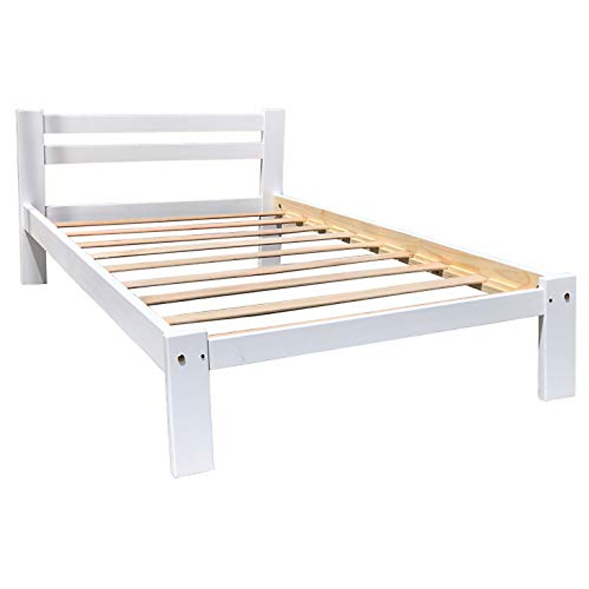 Amazonas Twin XL Size Bed Frame Solid Pine Wood and Hardwood Slats Support White Finish Wooden White Kids Bed Single Suitable for Boys Girls Teen Bedroom Wooden Bed Frame