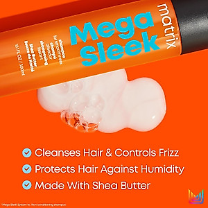 Matrix Mega Sleek Shampoo and Conditioner Set | Smoothing, Anti-Frizz, Detangling | For Dry, Damaged & Frizzy Hair | Nourishes with Shea Butter | Vegan