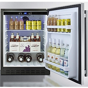 Summit Appliance AL55 Built-in Undercounter ADA Compliant 4.2 cu.ft. 24" Wide All-refrigerator with Stainless Steel Door, Black Cabinet, Door Storage, Lock, Digital Controls and White Interior