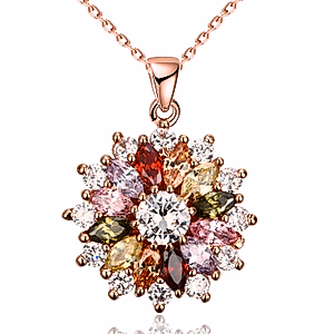 VONSSY Colorful Snowflake Pendant Necklace Earrings Rose Gold 5A Cubic Zirconia | Crystal Sweater Chain | Multi Gemstone Garnet Amethyst Morganite Peridot Prom Rhinestone Necklaces
