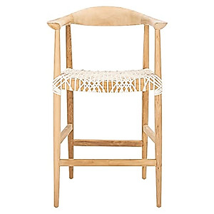 Safavieh Home Collection Bandelier Natural Teak and White Leather Counter Stool