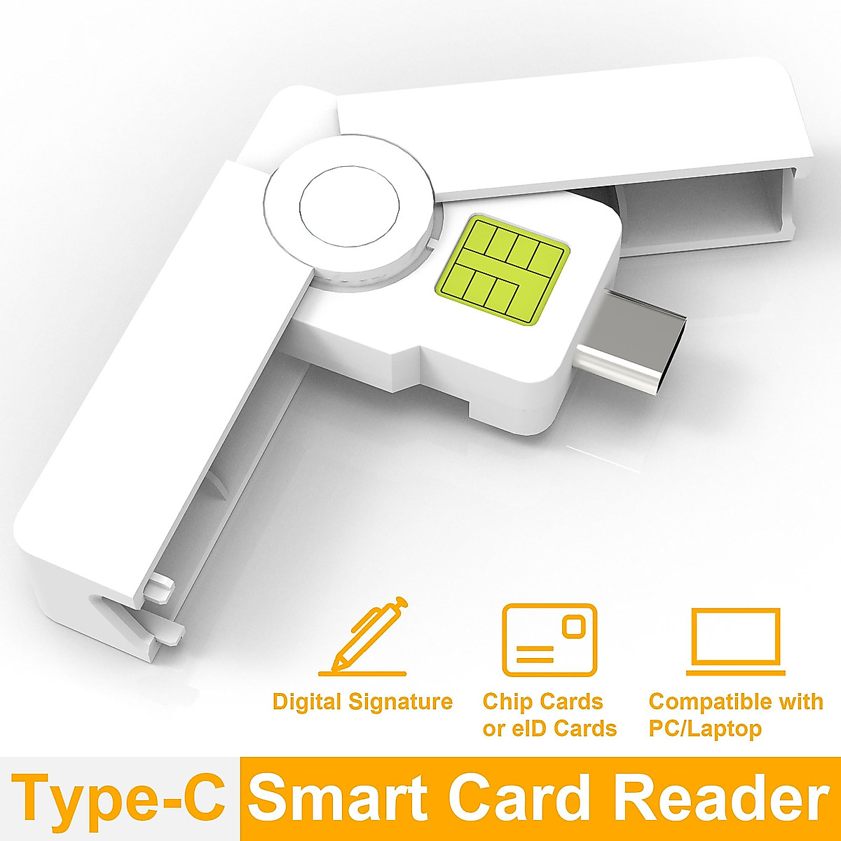 Type C Mini Foldable CAC Card Reader Military, Smart Card Reader DOD Military USB Common Access CAC, Compact PIV & Credit & ID Chip Card Reader, Compatible with Windows and Linux