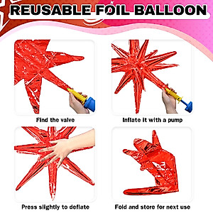 HILAVO 6PCS Star Balloons, 22Inch Huge Hot Pink Red Pink Explosion Star Balloon Foil Spike Balloons Star Cone Balloons for Girls Women Birthday Bridal Shower Valentine's Day Party Decorations