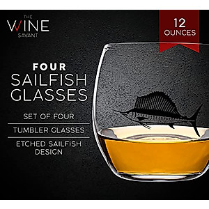 Swordfish & Sailfish Wine &Whiskey Decanter Dispenser and 4 Liquor Glasses - Fishing & Boat Decanter & Glass Set - Fishing Gifts for Men Bourbon & Scotch Decanter for Alcohol - Fisherman Gifts for Dad