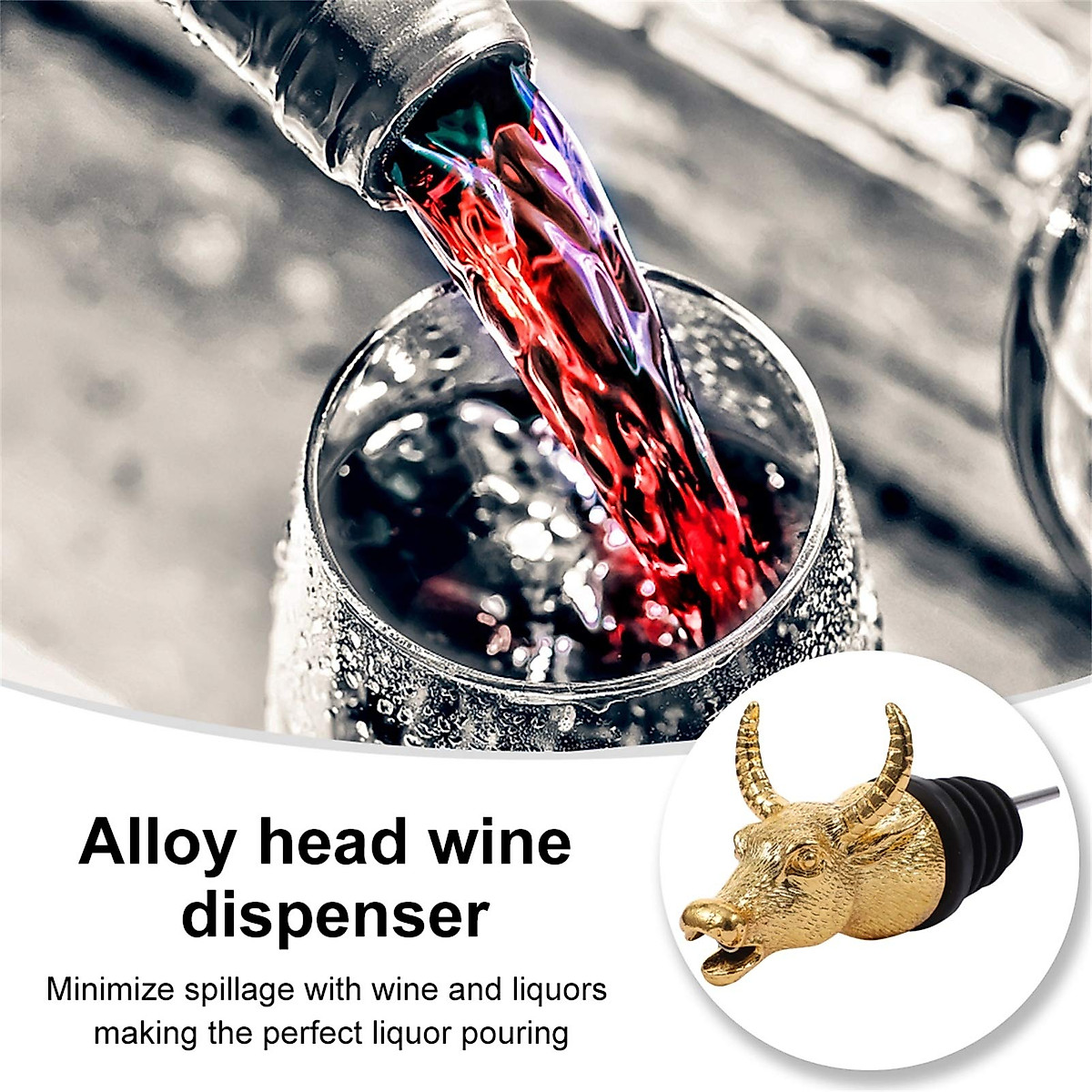 Cabilock Bull Wine Pourer Bull Bottle Stopper and Pourer Animal Head Wine Aerators Liquor Pour Spout Golden for Olive Oil Champagne Beer Wine Dispenser