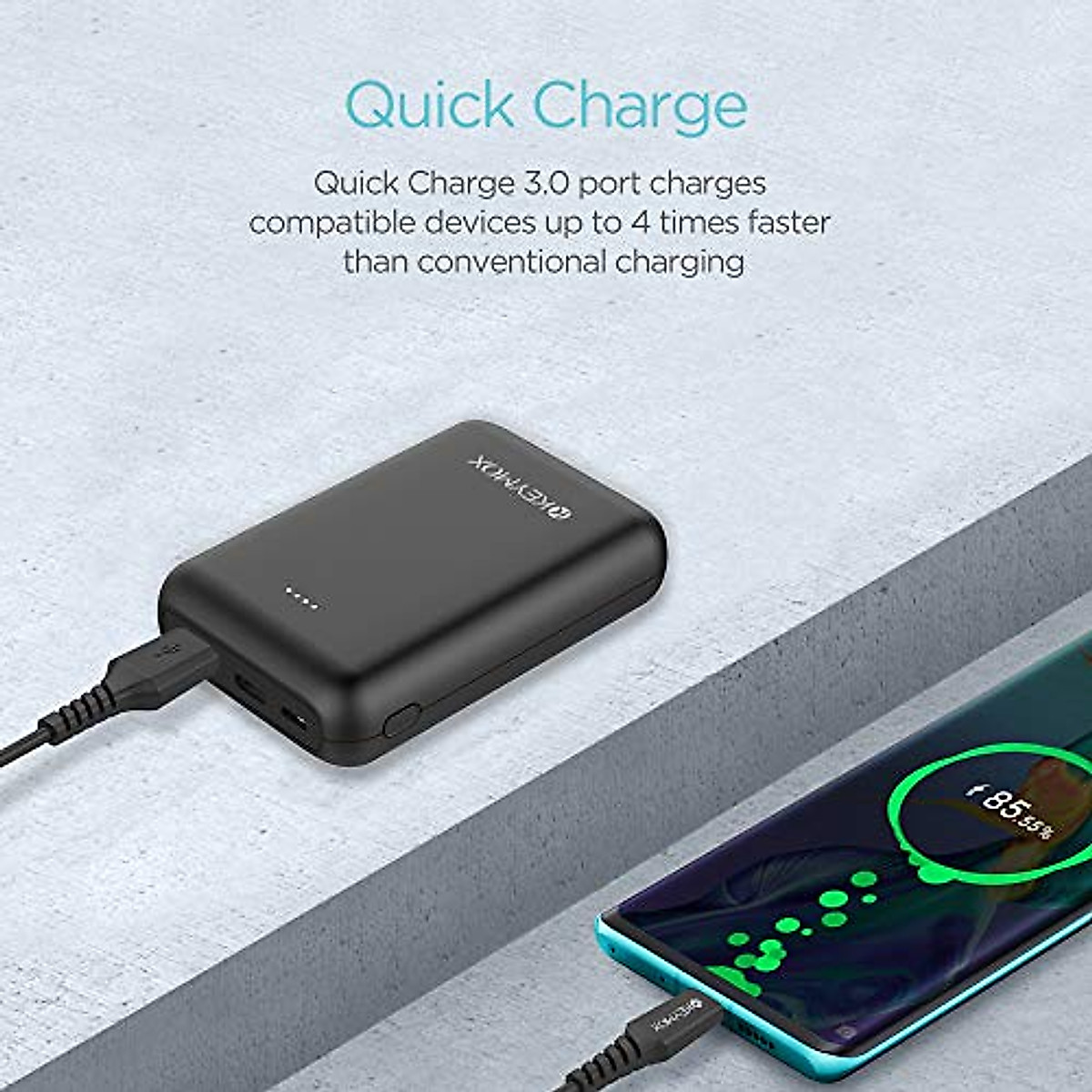 Keymox Portable Charger,KEYMOX 10000mAh Power Bank with Quick Charge 3.0 Technology and 18W USB-C Power Delivery, High-Capacity External Battery Pack Compatible with iPhone, Samsung, iPad, and More.