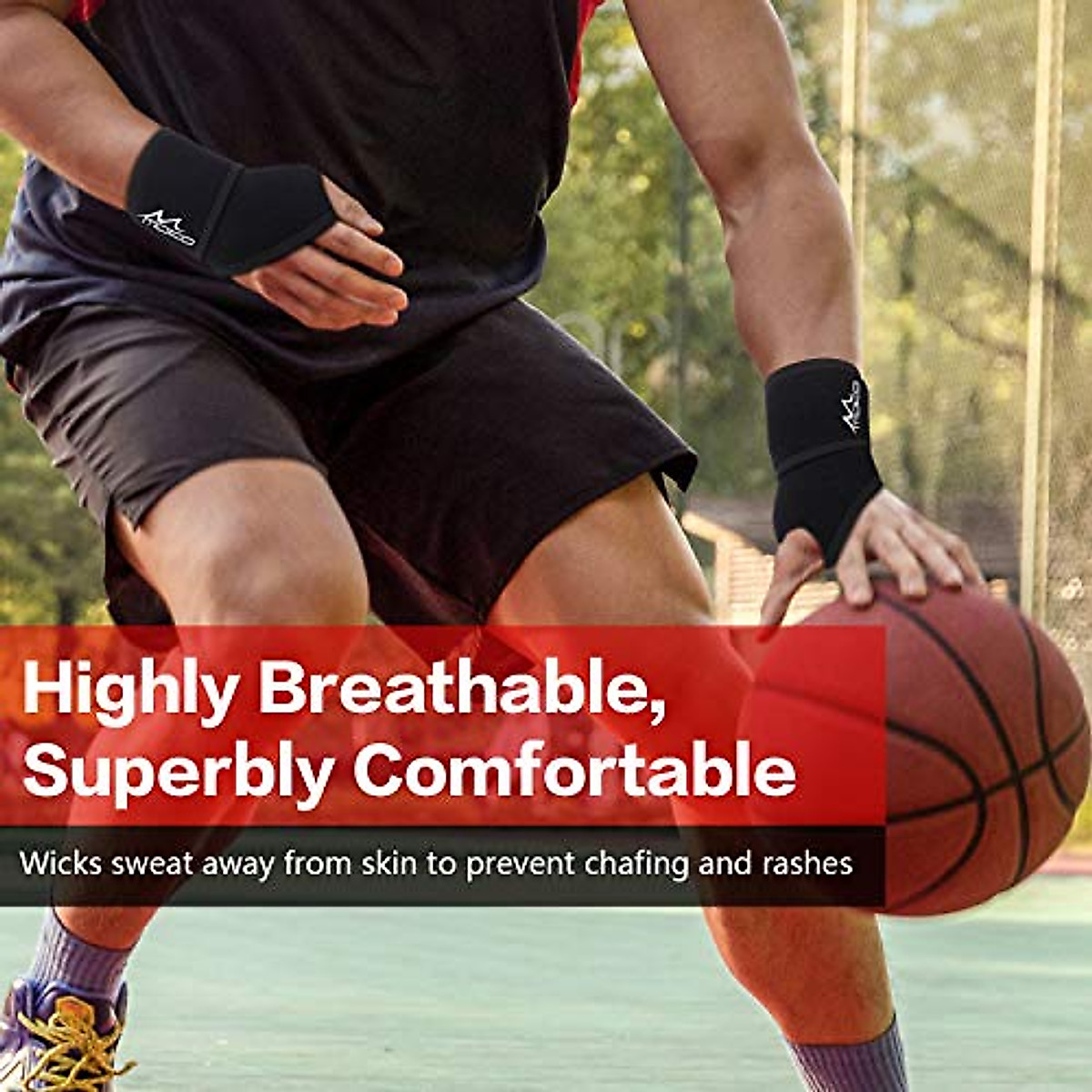 MoKo Wrist Brace, (2 Pack) Adjustable Athletic Wrist Support Wrist Wraps for Women Men Working Out, Tennis, Weightlifting, Biking, Carpal Tunnel, Black