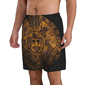 Aztec Calendar Mayan Sun Stone Men's Swim Trunks Drawstring Beach Shorts Quick Dry Surf Trunk Gym Shorts