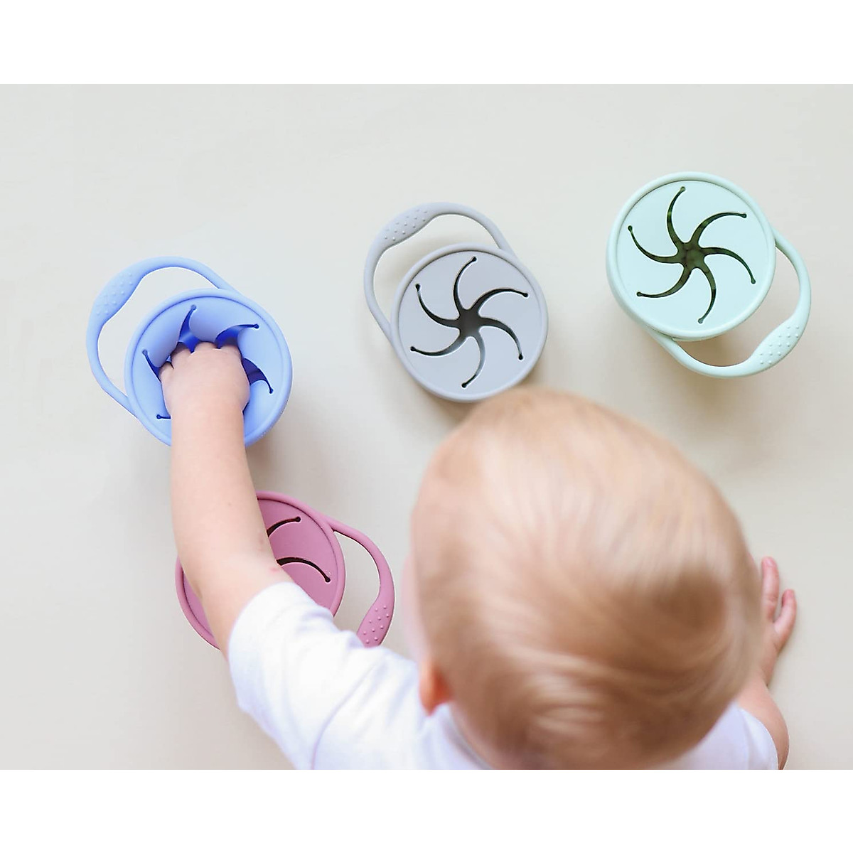 otterlove Collapsable Silicone Snack Container with Attachable Lid | 100% Pure LFGB Platinum Silicone with No Fillers | Snack Cup (2 Pack - Sage & Sand))