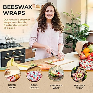 Nacterra 10 Pack Bees Wax Wraps Reusable, Organic Beeswax Wraps for Food, Eco-friendly Beeswax Food Wrap for Bread. Bowl Cover and Produce, Beeswax Sandwich Wraps - 3L, 3M, 4S, Strawberry Pattern
