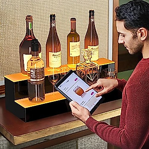 YITAHOME LED Lighted Liquor Bottle Display Shelf, 2-Step 24-inch Bar Liquor Alcohol Shelf for Home Counter Party, Acrylic Mounted Whiskey Rack Stand with Remote & App Control
