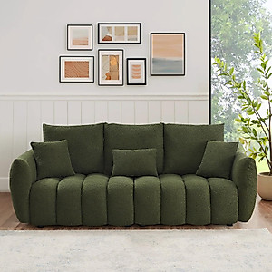 Cloud Sofa Couch,82" Teddy Bouclé Upholstered 3 Seater Sofa,Tufted Comfy Couch,Modern Sherpa Couch,Deep Seat Sofa with 3 Pillows,Oversized Loveseat for Living Room,Bedroom,Office,Apartment(Green)