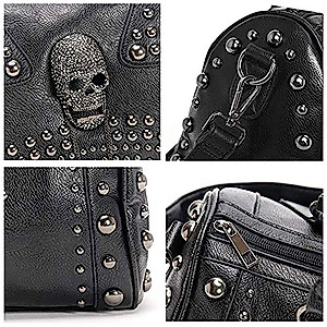 FiveloveTwo Women Skull Handbag Gothic Rivet Tote Satchel Shoulder Crossbody Bag Black