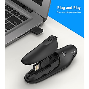 DINOSTRIKE Presentation Clicker with Red Laser Pointer, RF 2.4GHz USB Wireless Presenter Remote Slide Clicker for Powerpoint Presentations for Computer Laptop Office Classroom