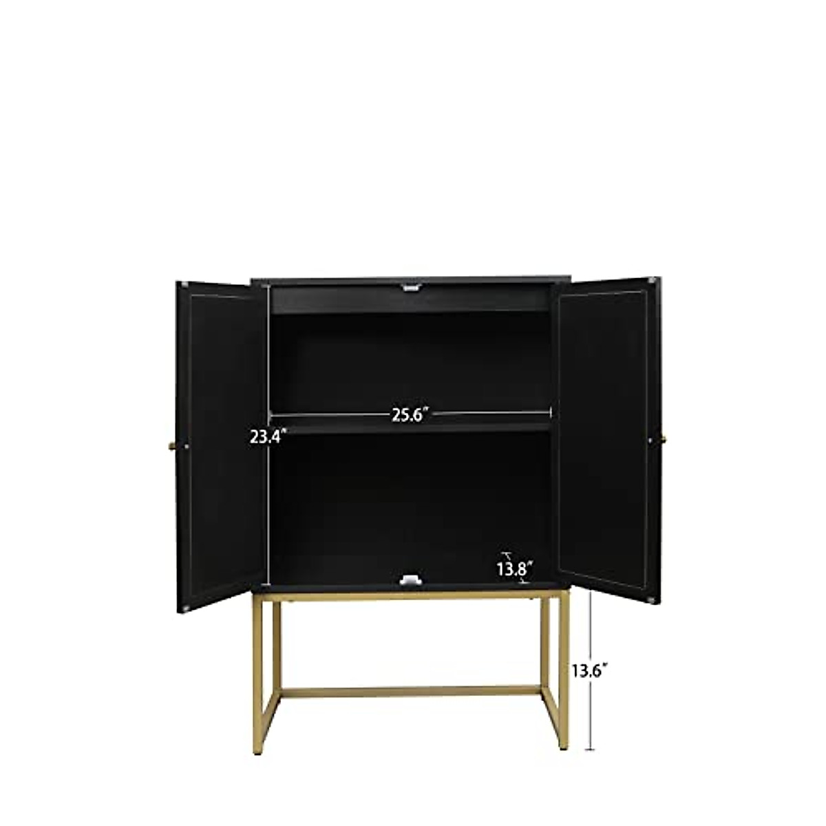 DHPM Natural Rattan 2 Door High, Sideboard Buffet Cupboard Accent Cabinet, Adjustable Shelves,Easy Assembly, Black