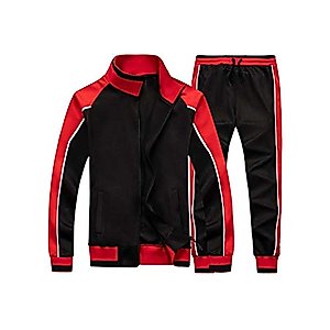 Tebreux Men's Tracksuits 2 Piece Outfit Jogging Suits Set Casual Long Sleeve Sports Sweatsuits Black 2XL