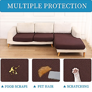 Hittun Sectional Couch Covers l Shape 4 Pieces Seat l Shape Couch Cover Sectional Washable,Stretch Sectional Sofa Covers Furniture Protector for Pets Dogs (Brown, 3 Seater + 1 Chaise)