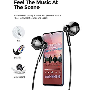 Linklike Wired Earbuds with Microphone Extra Bass Earbuds in-Ear Headphones Quad Drivers Hi-Res Earphones with Volume Control Noise Isolating Ear Tips for iPhone Samsung Laptops