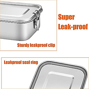 G.a HOMEFAVOR Divided Stainless Steel Bento Box, 2 Compartments Lunch Box, Lock Clips Design, 1200ML Metal Lunch Box Containers, Steel Lunch Box, Sandwich Container - Dishwasher Safe - Leak Proof
