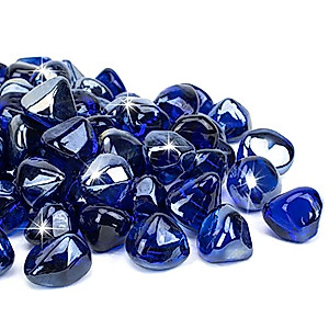 Mr. Fireglass 10 Pounds Blended Fire Glass Diamonds for Fireplace Fire Pit & Lanscaping - 1/2 inch High Luster Cobalt Blue Fire Rocks
