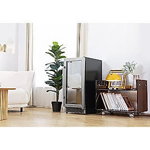 SUENO 15 Inch Built-In/Freestanding 32 Bottles or 96 Cans Wine Cellar And Beverage Fridge Smart Control Stainless Steel Mirror Glass Door W/Lock EFC-ZFA88 Compressor Wine Cooler Refrigerator