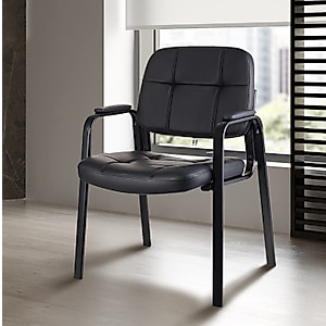 CLATINA Waiting Room Guest Chair with Bonded Leather Padded Arm Rest for Office Reception and Conference Desk Black with Sled Base