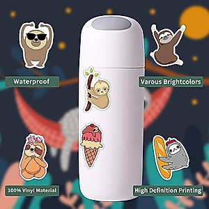Amaxiu 100Pcs Cute Sloth Stickers, Kawaii Animal Decals Waterproof Cartoon Stickers Vinyl Water Bottles Stickers Sloth Lovers Gifts for DIY Decoration Scrapbook Luggage