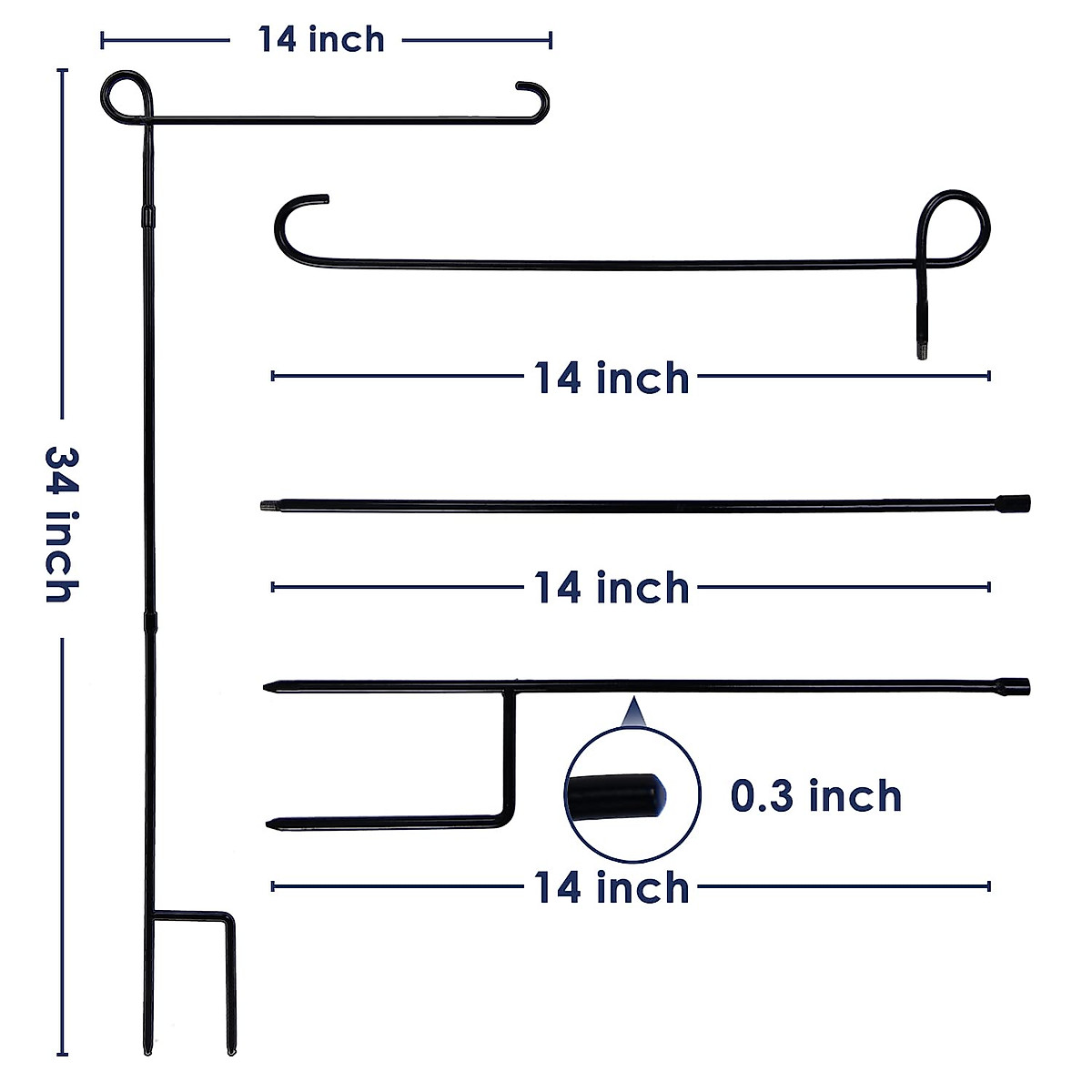 hogardeck Garden Flag Holder Stand, Thickened Pole Sturdy and Straight Premium Yard Flag Holder Weather-Proof Metal Flagpole for American Flag, Christmas Garden Flag, Outdoor Garden Decor Decoration