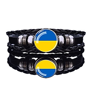 WILLWA Country Flag Pattern Bracelet Flag Glass Dome Black Leather Bracelet Flag (Color : Spain)